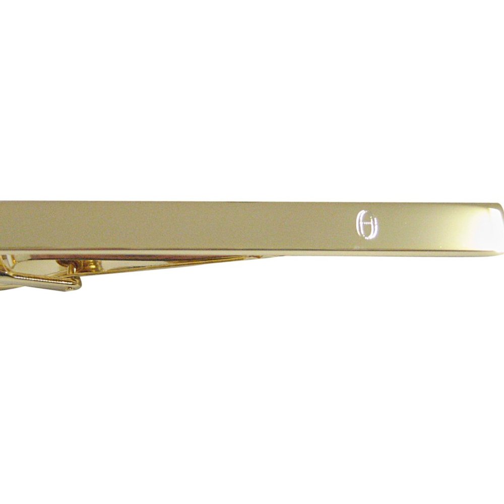 Gold Toned Etched Greek Letter Theta Tie Clip - Gem